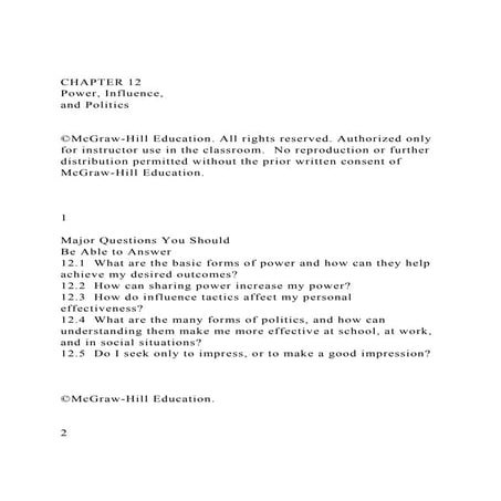 CHAPTER 12Power, Influence, and Politics©McGraw-Hill E.docx