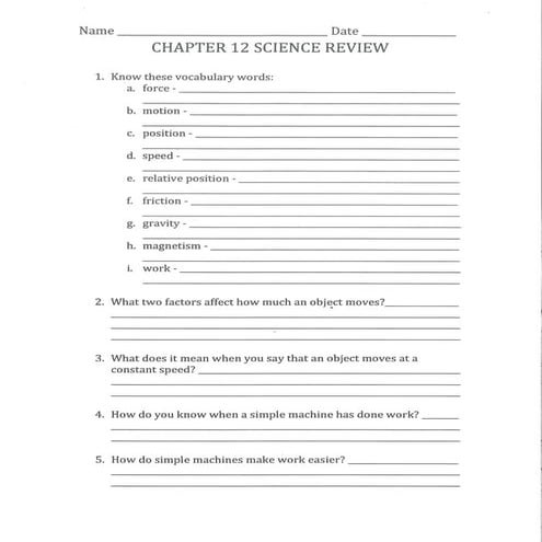 Chapter 12 Science Review | PDF