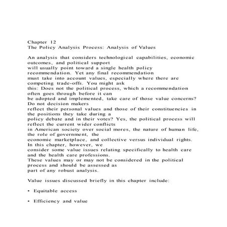 Chapter 12The Policy Analysis Process Analysis of Values | PDF