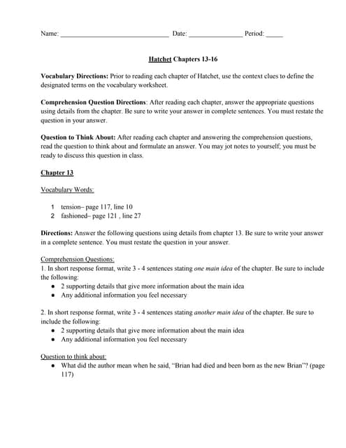 Chapters 9 12 questions and vocab | DOCX | Books and Literature