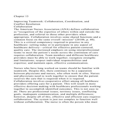 Chapter 13 Improving Teamwork Collaboration, Coordination, an.docx