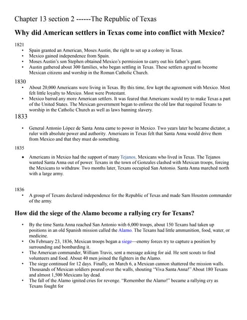 Road to the Texas Revolution Test Review Answer Key | PPT | North ...