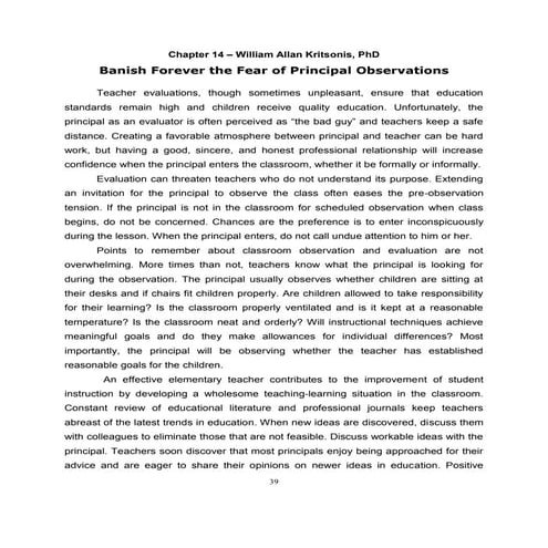 Chapter 14 - Banish Forever the Fear of Principal Observations by William Allan Kritsonis, PhD | PDF