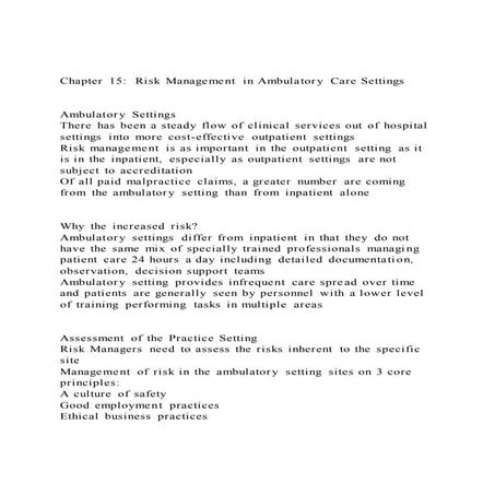 Chapter 15 Risk Management in Ambulatory Care SettingsAm | DOCX