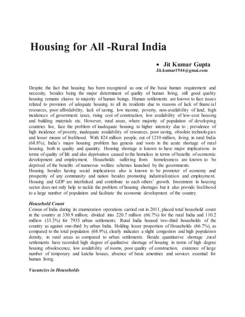 Housing Problems in India, Affordable Housing, Slums.pdf | Housing ...