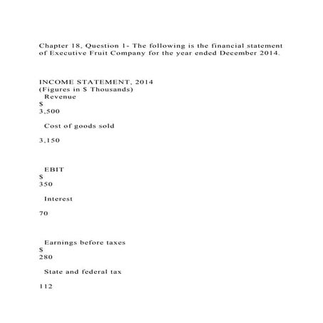 Chapter 18, Question 1- The following is the financial statement o.docx