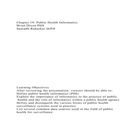 Chapter 19 Public Health InformaticsBrian Dixon PhDSaurabh .docx