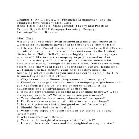 Chapter 1 An Overview of Financial Management and the Financial E.docx