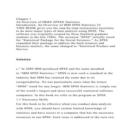 Chapter 1an Overview Of Ibm® Spss® Statisticsintroduction An Docx