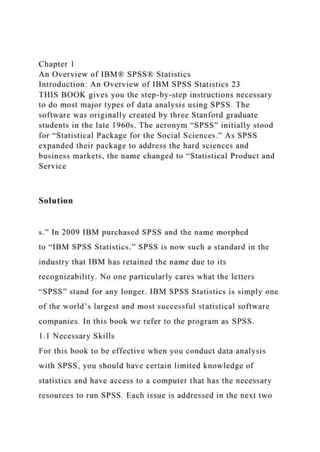Chapter 1an Overview Of Ibm® Spss® Statisticsintroduction An Docx