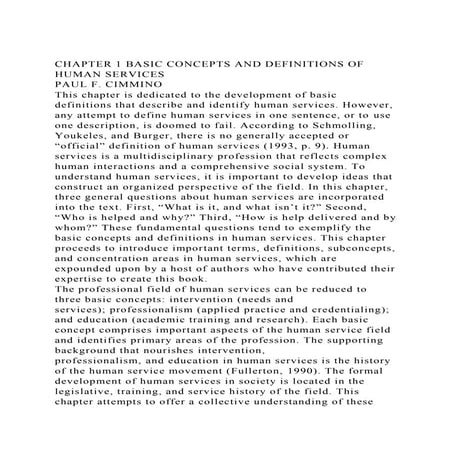 CHAPTER 1 BASIC CONCEPTS AND DEFINITIONS OF HUMAN SERVICESPAUL F.docx