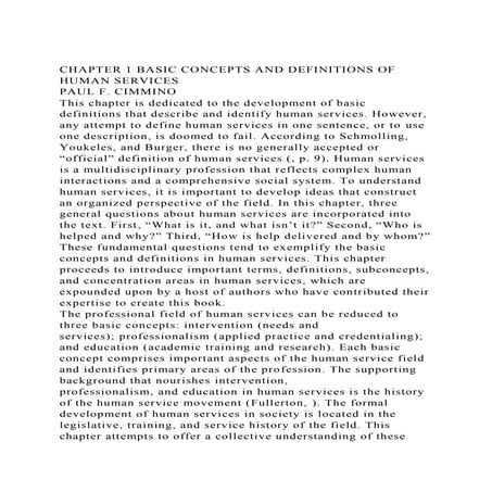 CHAPTER 1 BASIC CONCEPTS AND DEFINITIONS OF HUMAN SERVICESPAUL F.docx
