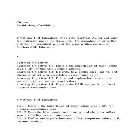Chapter 1Establishing Credibility©McGraw-Hill Educatio | DOCX