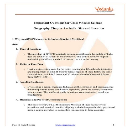 Chapter 1 India Size and Location Class 9 Important Questions - PDF.pdf