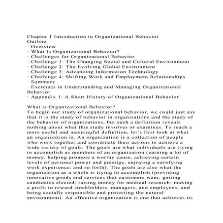 Chapter 1 Introduction to Organizational BehaviorOutline · O.docx