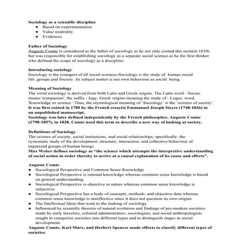 Chapter 1 notes part 2 Sociology and society.docx