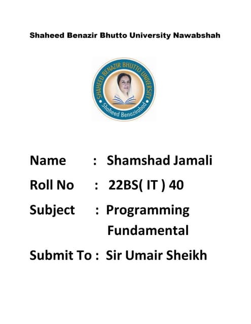 Chapter 1 Programming Fundamentals Assignment Docx