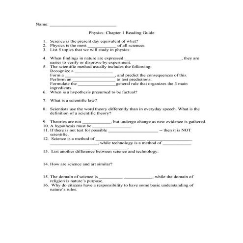 Chapter 1 Reading Guide | DOC | Physics | Science