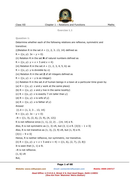 Assignment No. 9 on Unit-IV Set Theory, Relations and Function | PDF