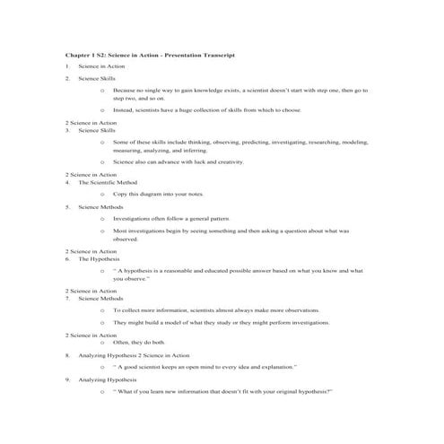 Chapter 1 S2: Science in Action - Presentation Transcript | PDF