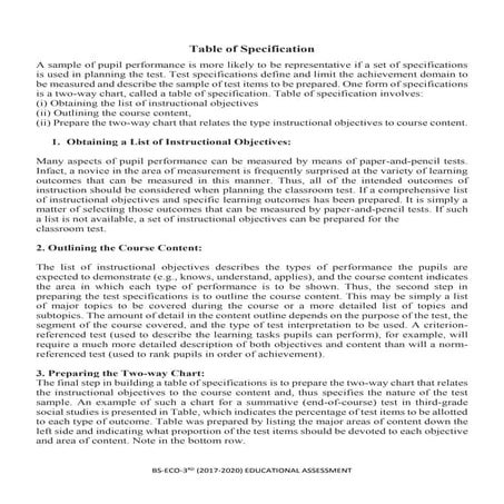 Table of Specification | PDF