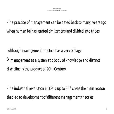 Chapter two: Evolutions Introduction to Management | PPT