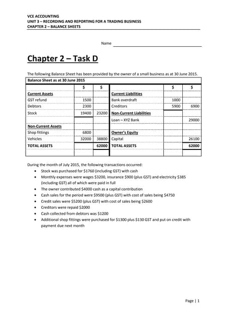 Task 2B - Classified Balance Sheets Solutions | PDF