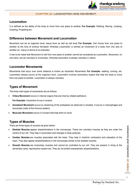 Locomotion and Movement Class 11th CBSE NCERT | PDF