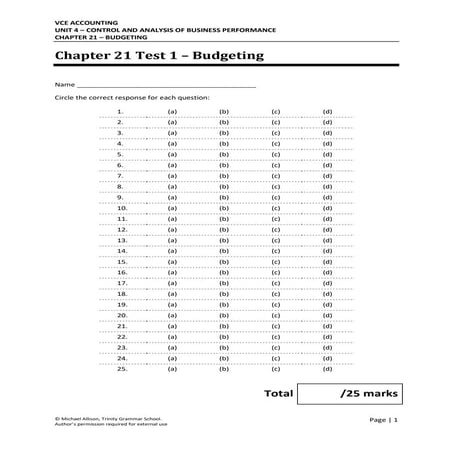 Chapter 21 Budgeting - Test 1 | PDF