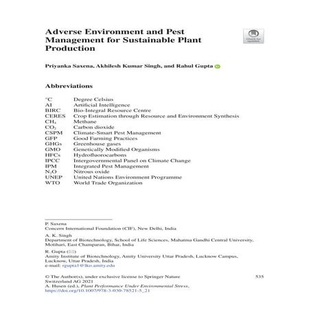 Adverse Environment and Pest Management for Sustainable Plant ...