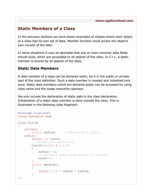 Static Data Members And Member Functions Ppt