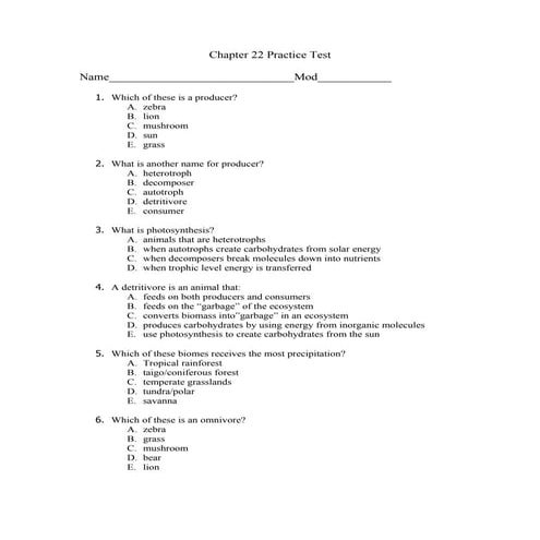 Chapter 22 Practice Test | PDF