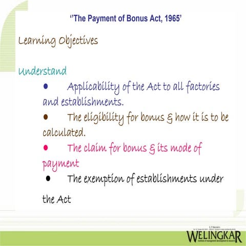 Chapter 24payment of bonus act 19656 act | PPT