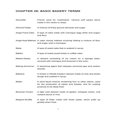 Chapter 28 bakery terms | PDF