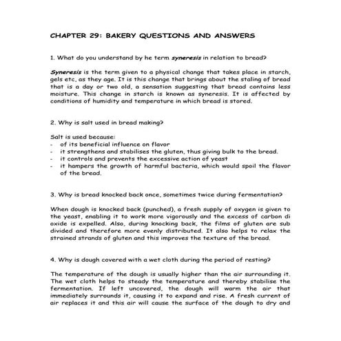 Chapter 29 bakery q & a | DOC | Desserts and Baking | Food & Drink