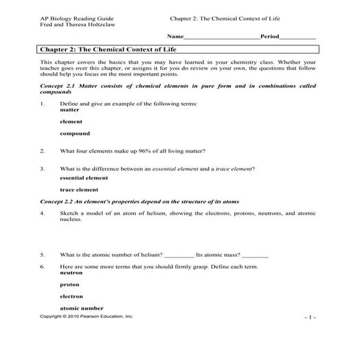 Chapter 2 chemical context of life | PDF