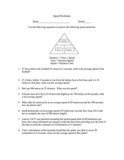 Average Speed Worksheet