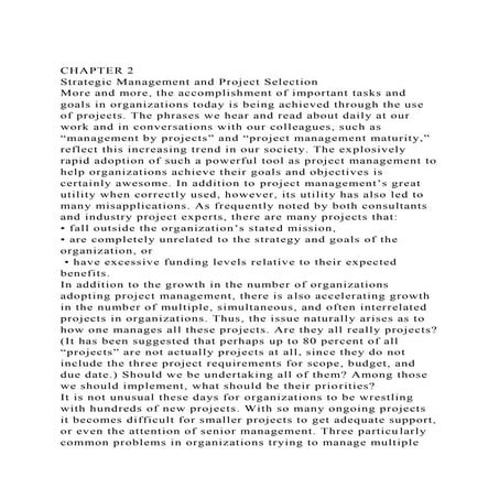 CHAPTER 2 Strategic Management and Project SelectionMore and m.docx