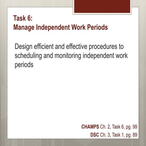 Chapter 2 Task 6: Manage Independent Work Periods | PPTX
