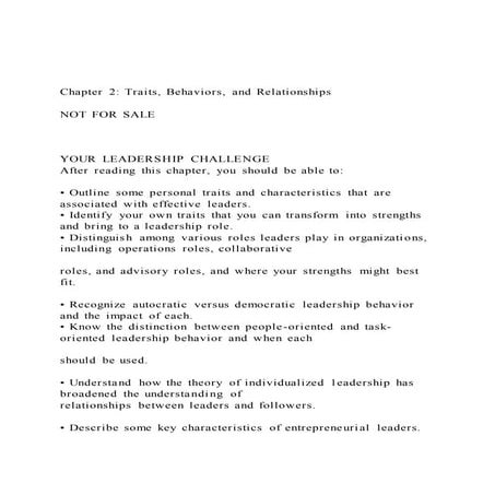 Chapter 2 Traits, Behaviors, and RelationshipsNOT FOR SAL | DOCX