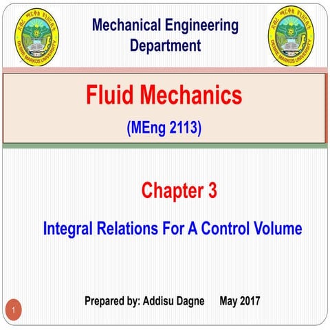 Fluid Mechanics Chapter 3. Integral relations for a control volume | PDF