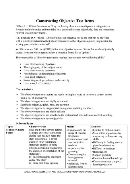 Types of test items | PDF