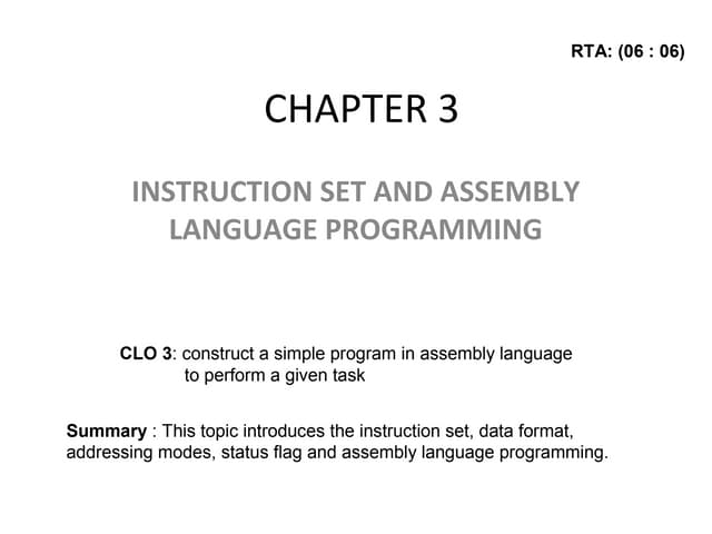 Chapter 3 Instruction Set And Assembly Language Programming Ppt