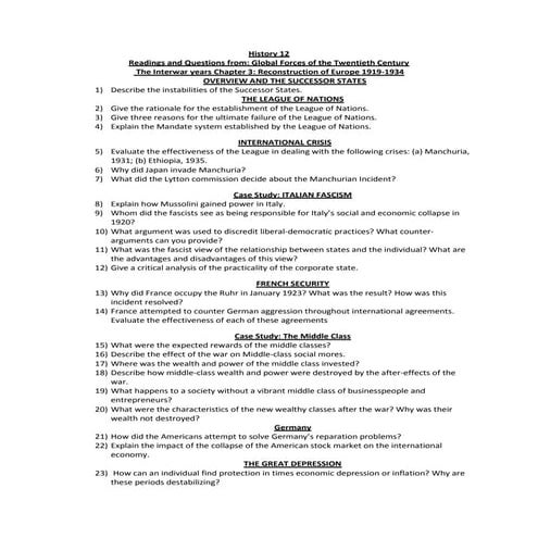 H12 Chapter 3 questions | DOCX | War and Conflicts