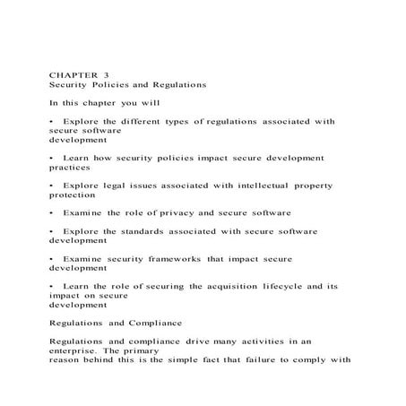 CHAPTER 3 Security Policies and Regulations In this chap | DOCX
