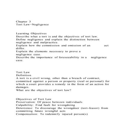 Chapter 3Tort Law−NegligenceLearning ObjectivesDescrib | DOCX