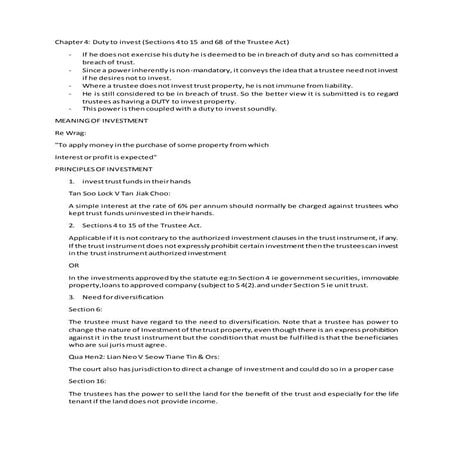 Duty to Invest & The Rule in Howe v Dartmouth | DOCX