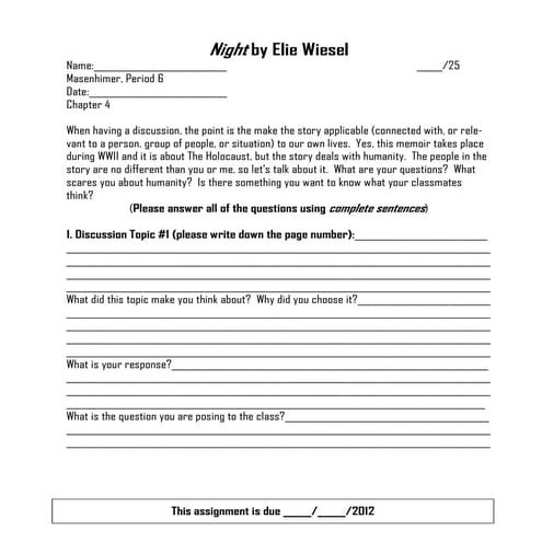 Night: Chapter 4 Assignment | PDF