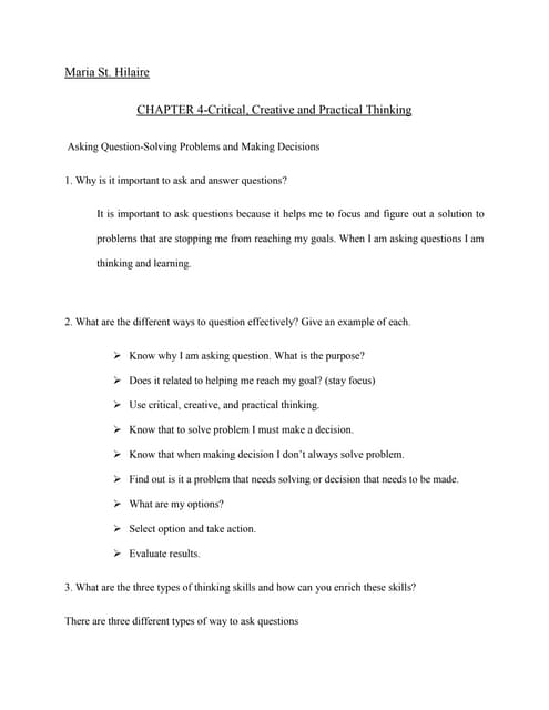 Chapter 4: Critical, Creative, and Practical Thinking | DOCX | Science