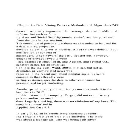 Chapter 4 • Data Mining Process, Methods, and Algorithms 243.docx
